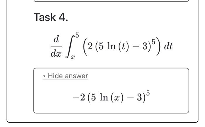 Solved dxd∫5x(cos(8et+7))dt - Hide answer cos(8ex+7) Task 2. | Chegg.com