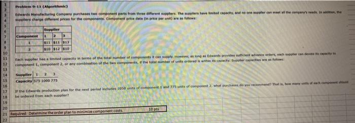 Solved Problem 0-11 (Algorithmic) Edwards Manufacturing | Chegg.com