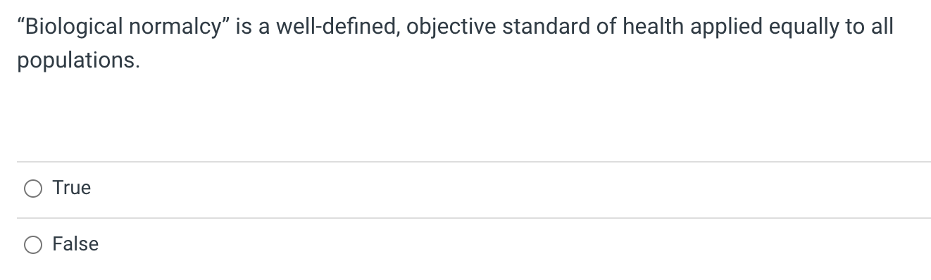 Solved "Biological normalcy" is a well-defined, objective | Chegg.com