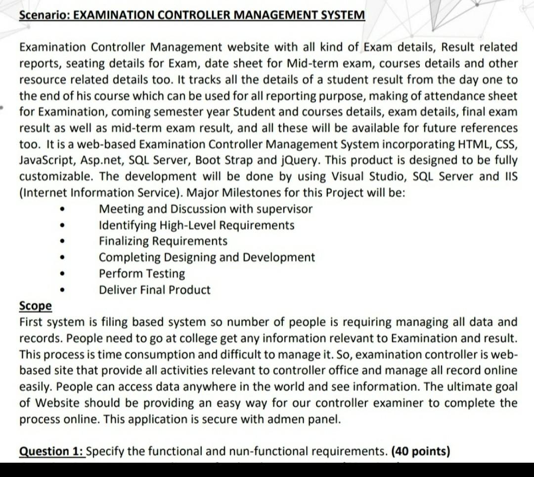 Solved Scenario: EXAMINATION CONTROLLER MANAGEMENT SYSTEM | Chegg.com