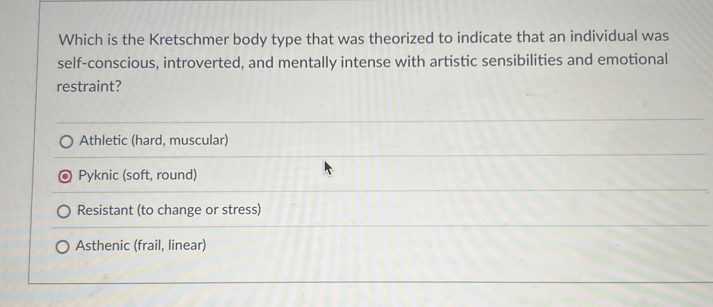 Which is the Kretschmer body type that was theorized | Chegg.com