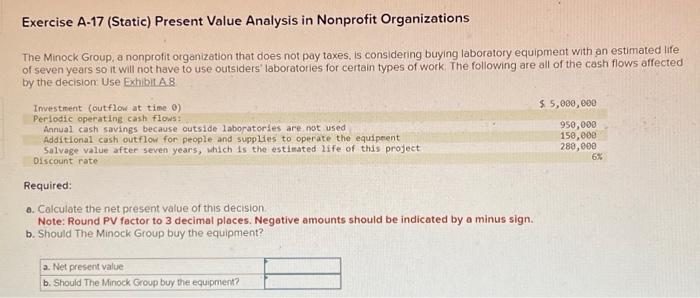 Solved Exercise A-17 (Static) Present Value Analysis in | Chegg.com
