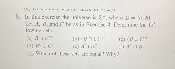 5. In this exercise the universe is Σ∗, where | Chegg.com 5. In this exercise the universe is Σ∗, where | Chegg.com