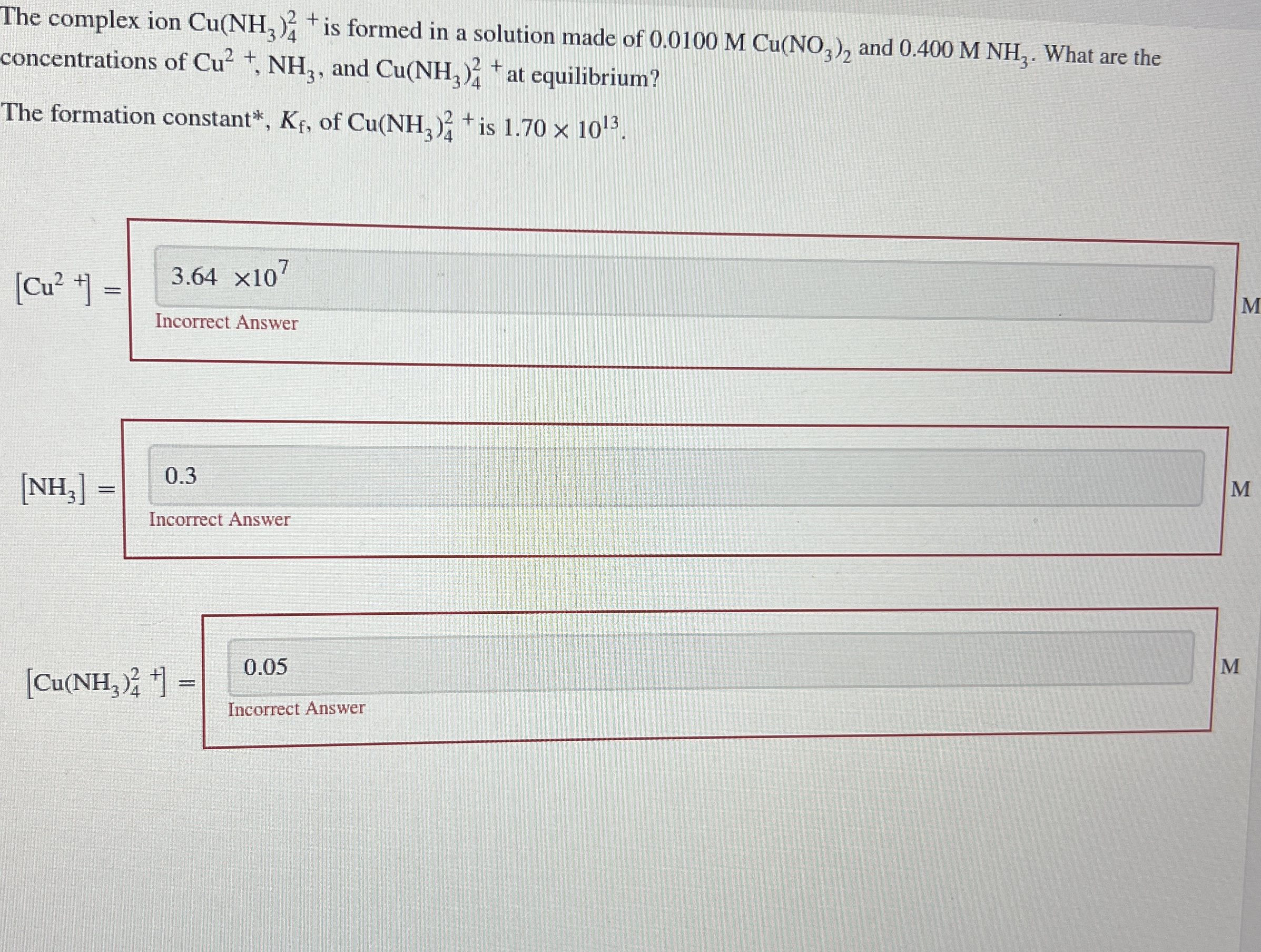 Solved The complex ion Cu(NH3)42 ﻿is formed in a solution | Chegg.com