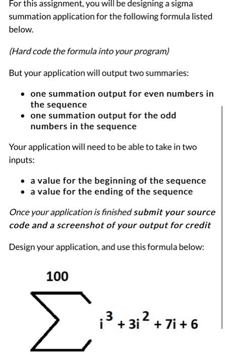 Solved summation application for the following formula | Chegg.com