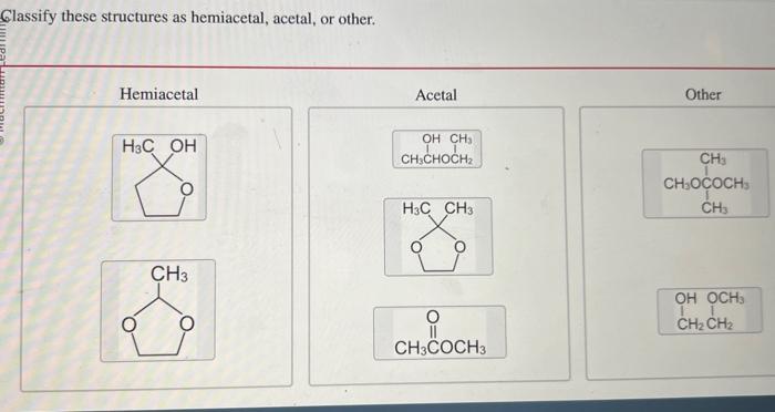 Solved Classify these structures as hemiacetal, acetal, or | Chegg.com