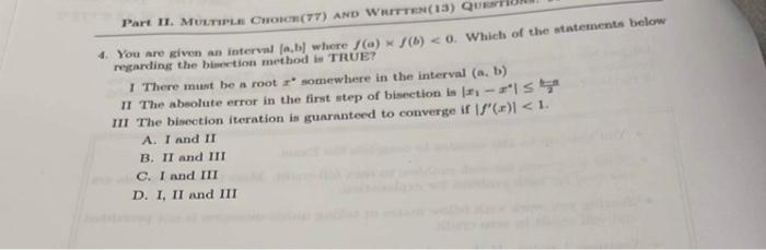 Solved Part II. MULTIPLE CHOICE(77) AND WRITTEN(13) QUE 4 | Chegg.com