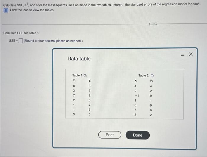 Solved Calculate SSE, s2, and s for the least squares lines | Chegg.com