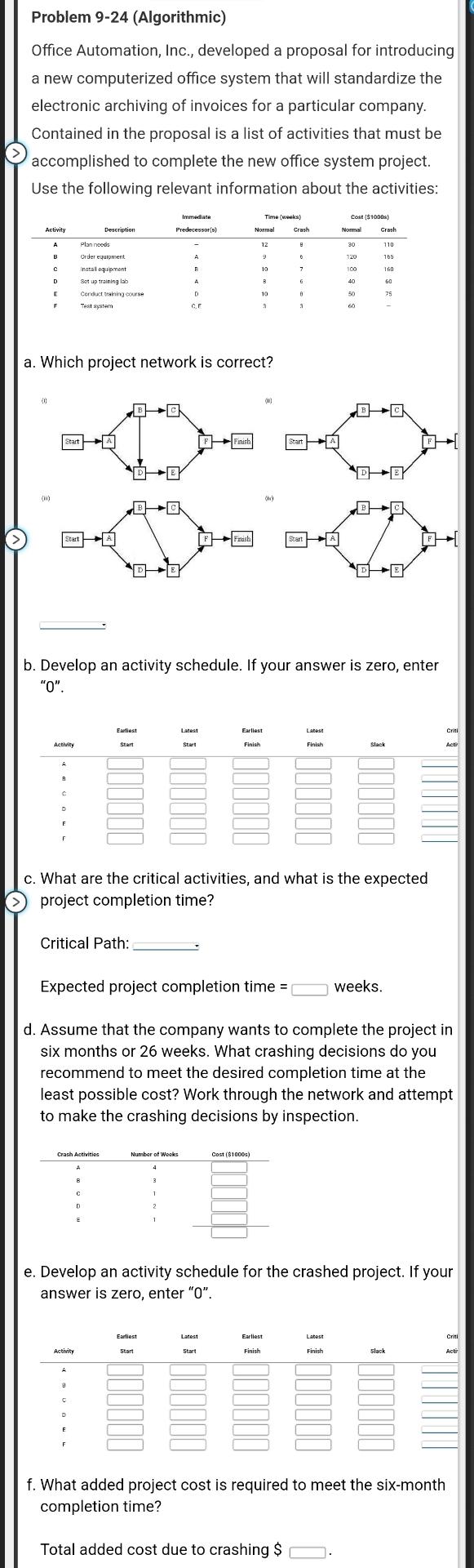 Solved Problem 9-24 (Algorithmic)Office Automation, Inc., | Chegg.com