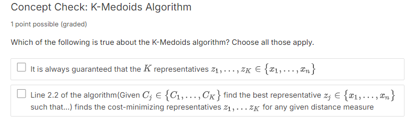 Solved Concept Check: K-Medoids Algorithm1 ﻿point possible | Chegg.com