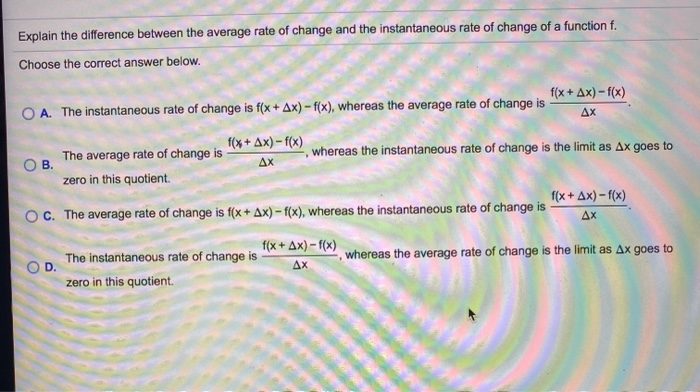 Solved Explain the difference between the average rate of | Chegg.com