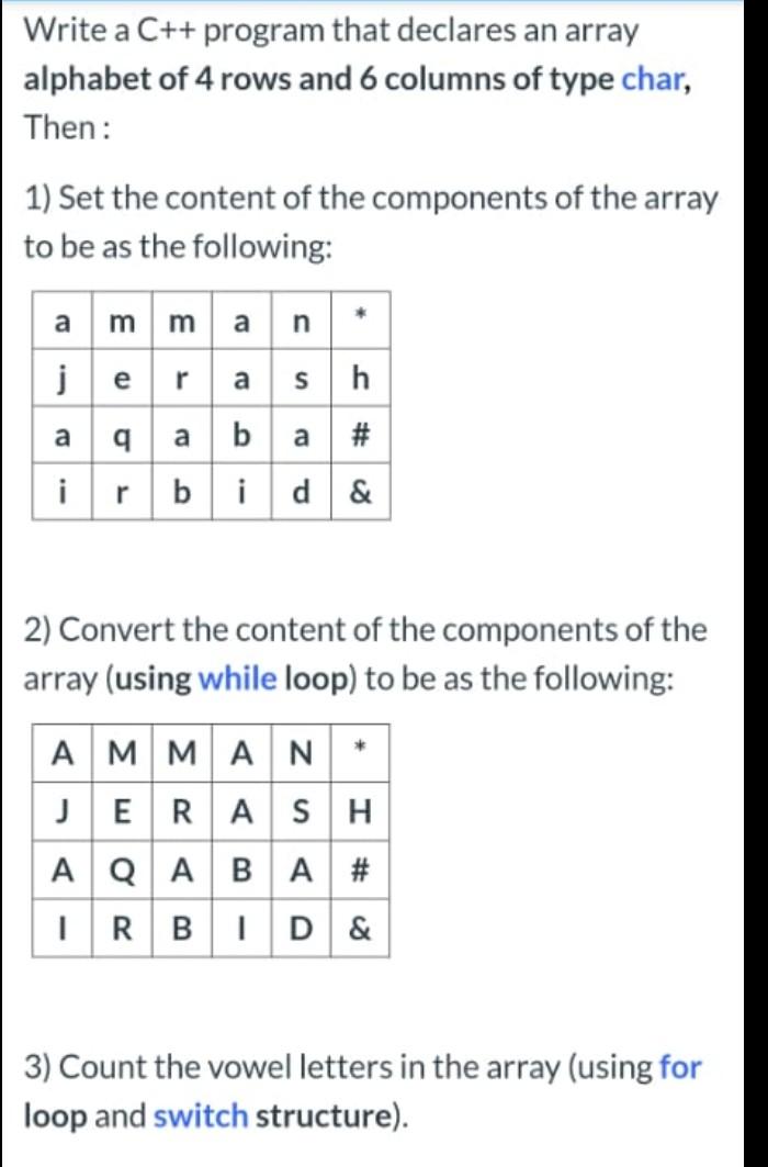 Solved Write A C Program That Declares An Array Alphabet