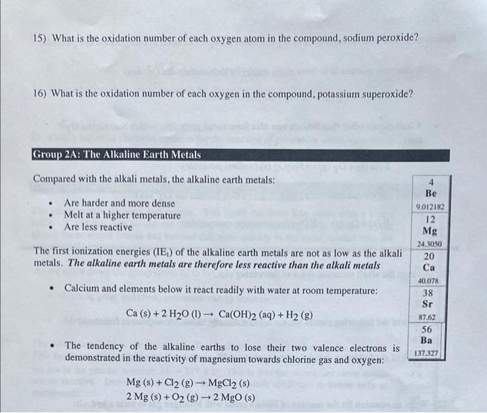 Solved 15) What is the oxidation number of each oxygen atom | Chegg.com
