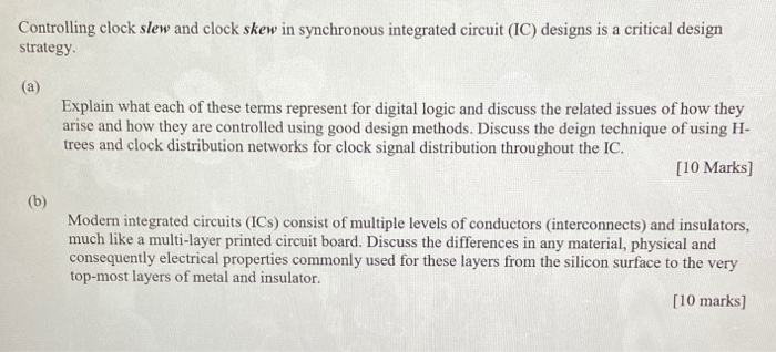 Controlling clock slew and clock skew in synchronous | Chegg.com