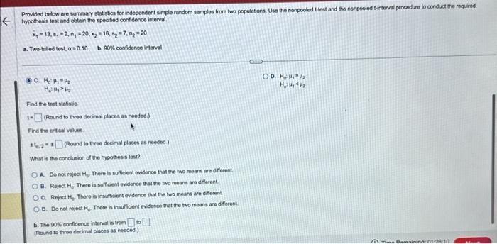 Solved Provided below are summary statistics for independent | Chegg.com
