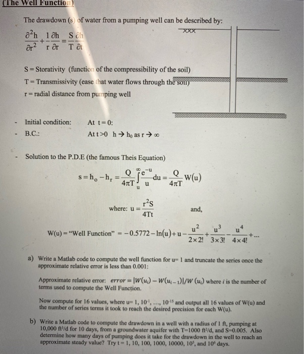 (The well Function) The drawdown (s of water from a | Chegg.com