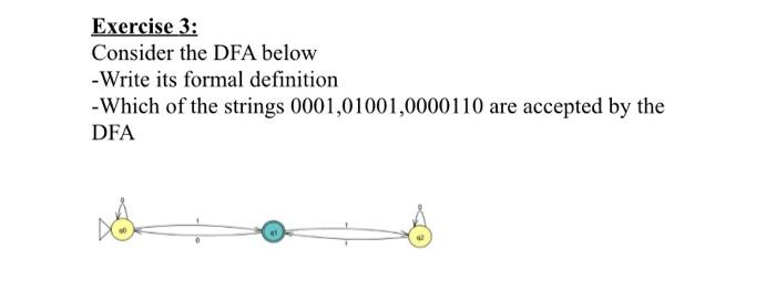 Solved Exercise 3: Consider the DFA below -Write its formal | Chegg.com