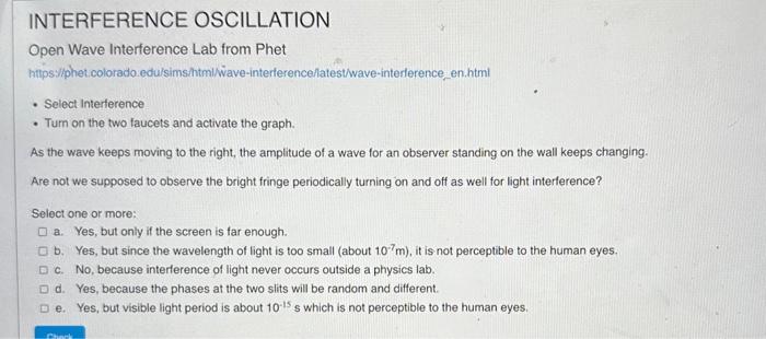 Solved INTERFERENCE OSCILLATION Open Wave Interference Lab | Chegg.com