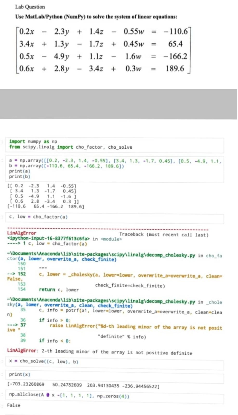 I am trying to solve this matrix using Cholesky lu | Chegg.com