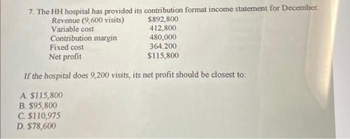 Solved 7. The HH hospital has provided its contribution | Chegg.com