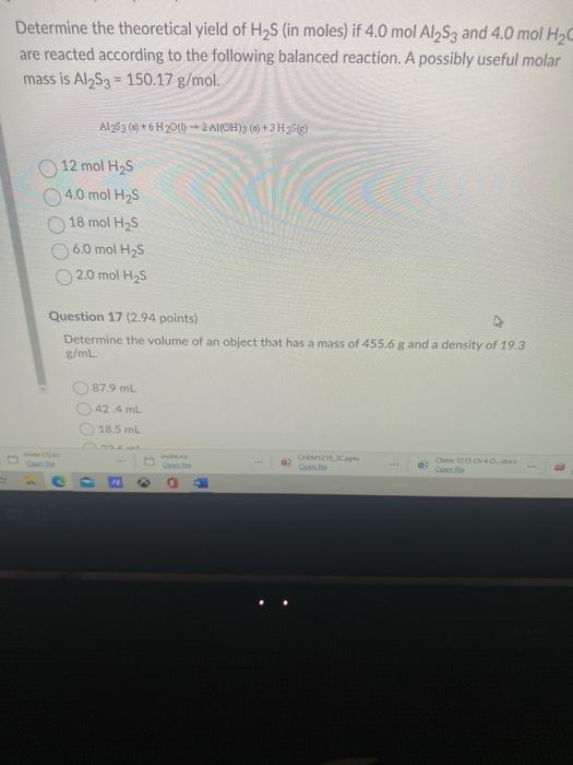 Solved Determine the theoretical yield of H2S (in moles) if | Chegg.com