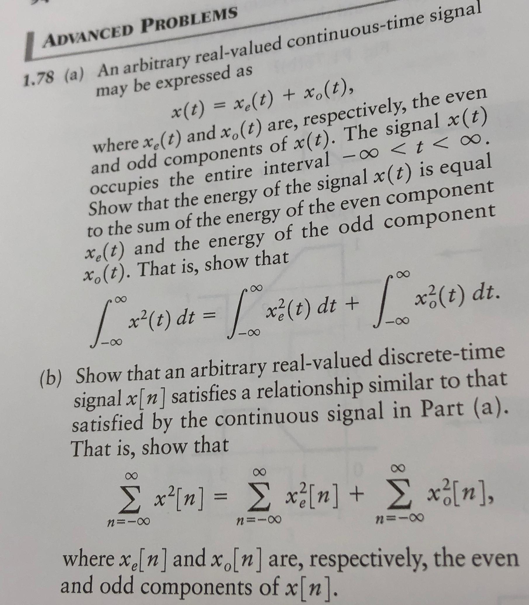 Solved 1.78 (a) ﻿An arbitrary real-valued continuous-time | Chegg.com