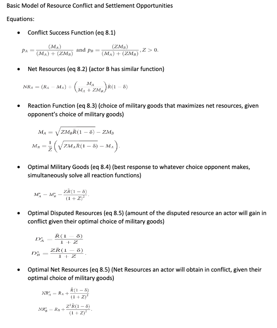 Solved Basic Model of ﻿Resource Conflict and Settlement | Chegg.com