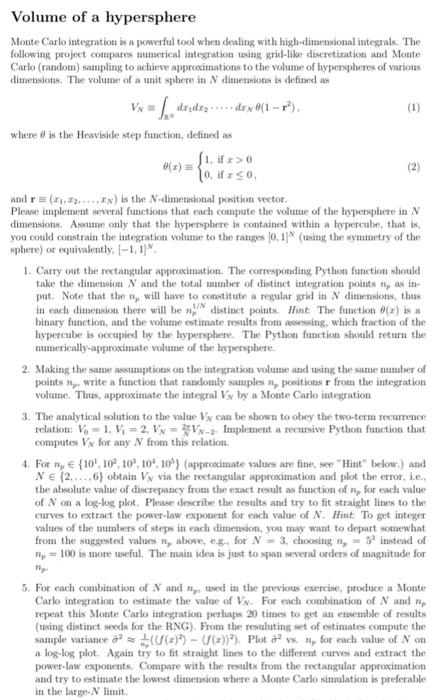 Volume of a hypersphere Monte Carlo integration is a | Chegg.com