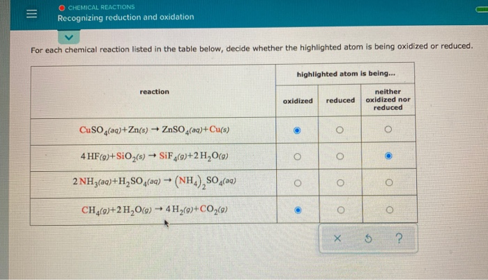 Solved E O CHEMICAL REACTIONS Recognizing reduction and | Chegg.com