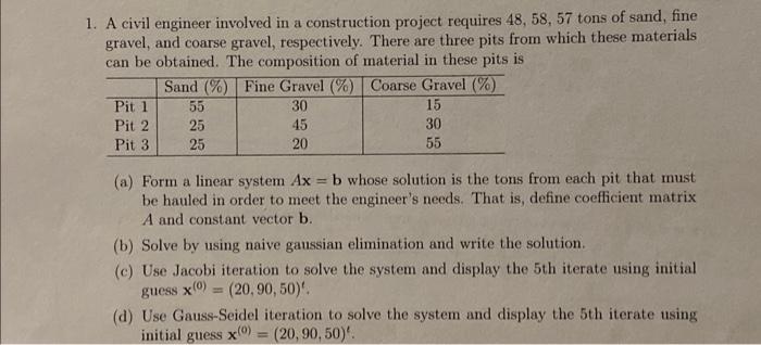 Solved 1. A civil engineer involved in a construction | Chegg.com