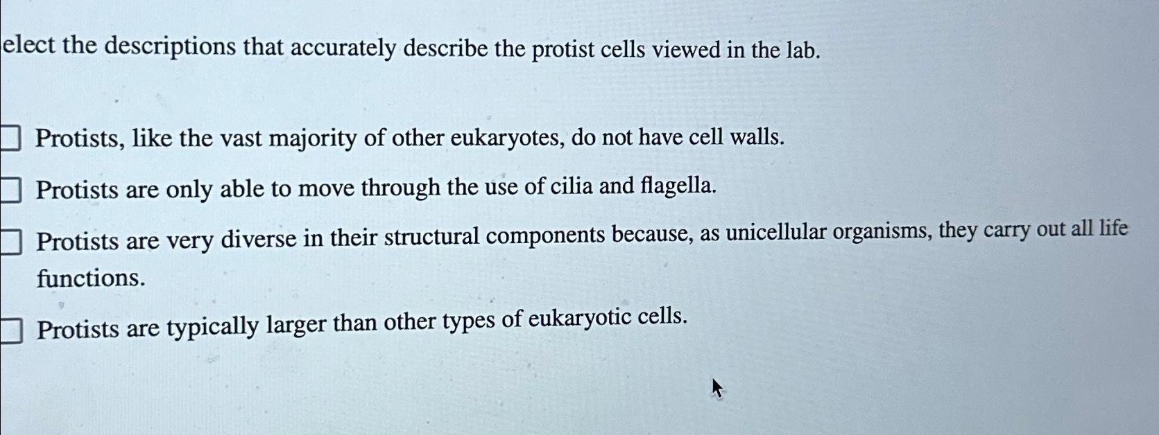 Solved elect the descriptions that accurately describe the | Chegg.com
