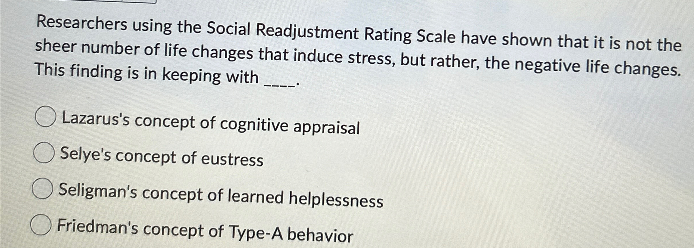 Solved Researchers using the Social Readjustment Rating | Chegg.com
