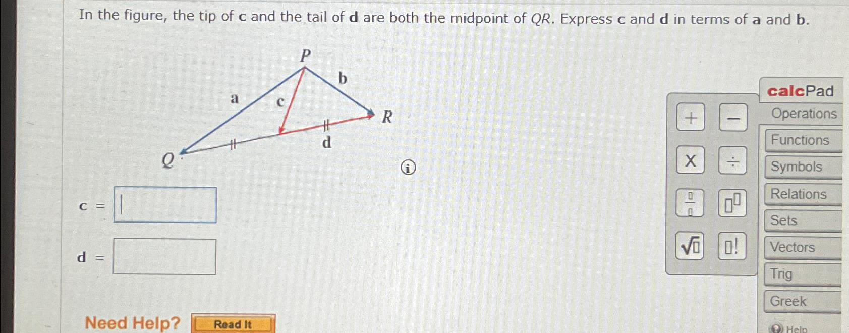 Solved In the figure, the tip of c and the tail of d are | Chegg.com