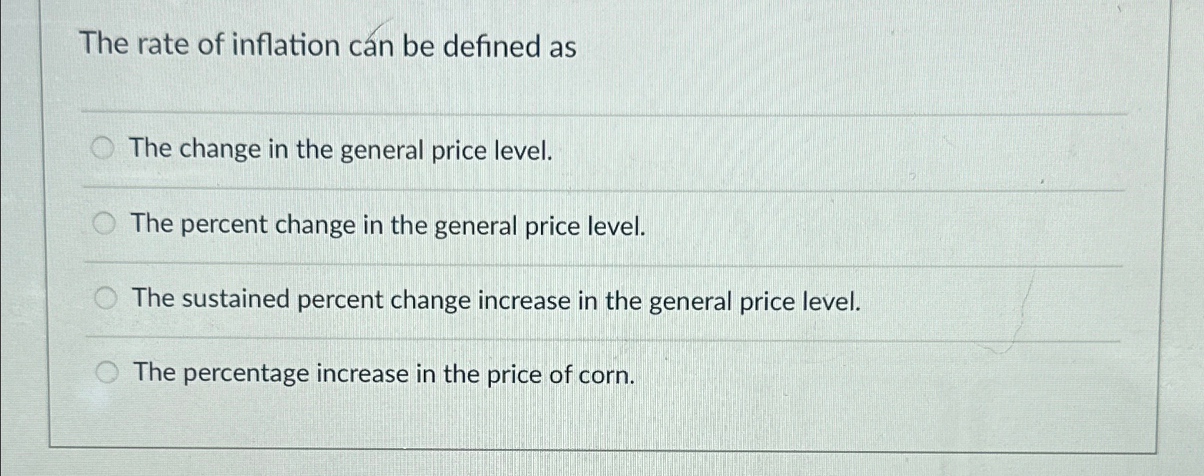 Solved The rate of inflation can be defined asThe change in | Chegg.com