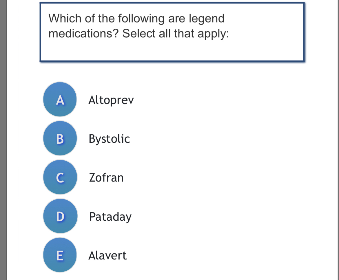 Solved Which of the following are legend medications? Select | Chegg.com