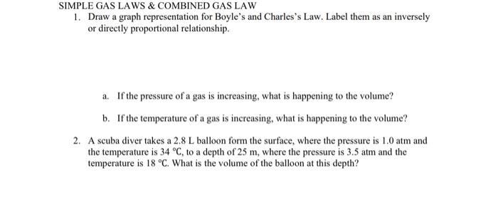 Solved SIMPLE GAS LAWS \& COMBINED GAS LAW 1. Draw a graph | Chegg.com