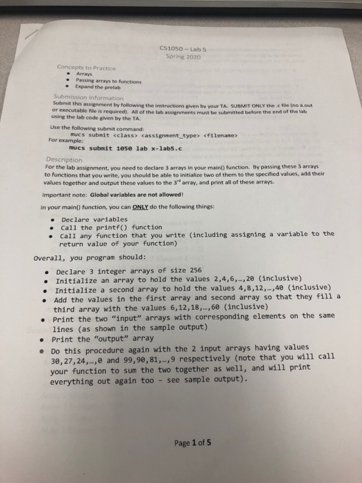 Solved CS1050 - Lab 5 Spring 2020 Concepts to Practice • | Chegg.com