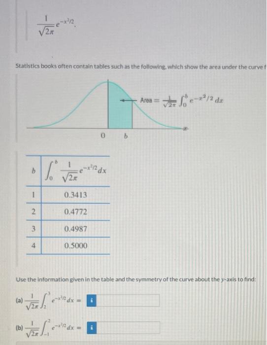 Solved 2π1e−x2/2 Statistics books often contain tables such | Chegg.com