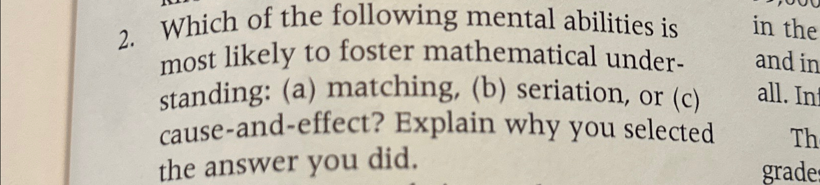 Solved Which of the following mental abilities is most | Chegg.com