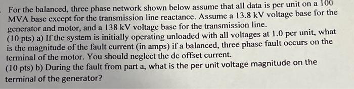 Solved For the balanced, three phase network shown below | Chegg.com