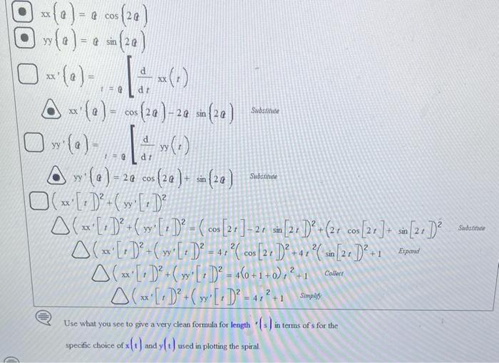 Solved xx(θ)=tcos(2t)yy(t)=tsin(2t)xx′(θ)=t=θ[ddxx(t) (0x | Chegg.com