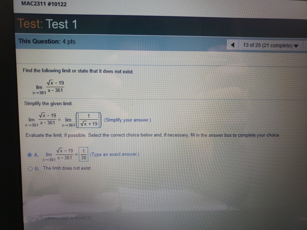 Solved MAC2311 #10122 Test: Test 1 This Question: 4 pts 13 | Chegg.com