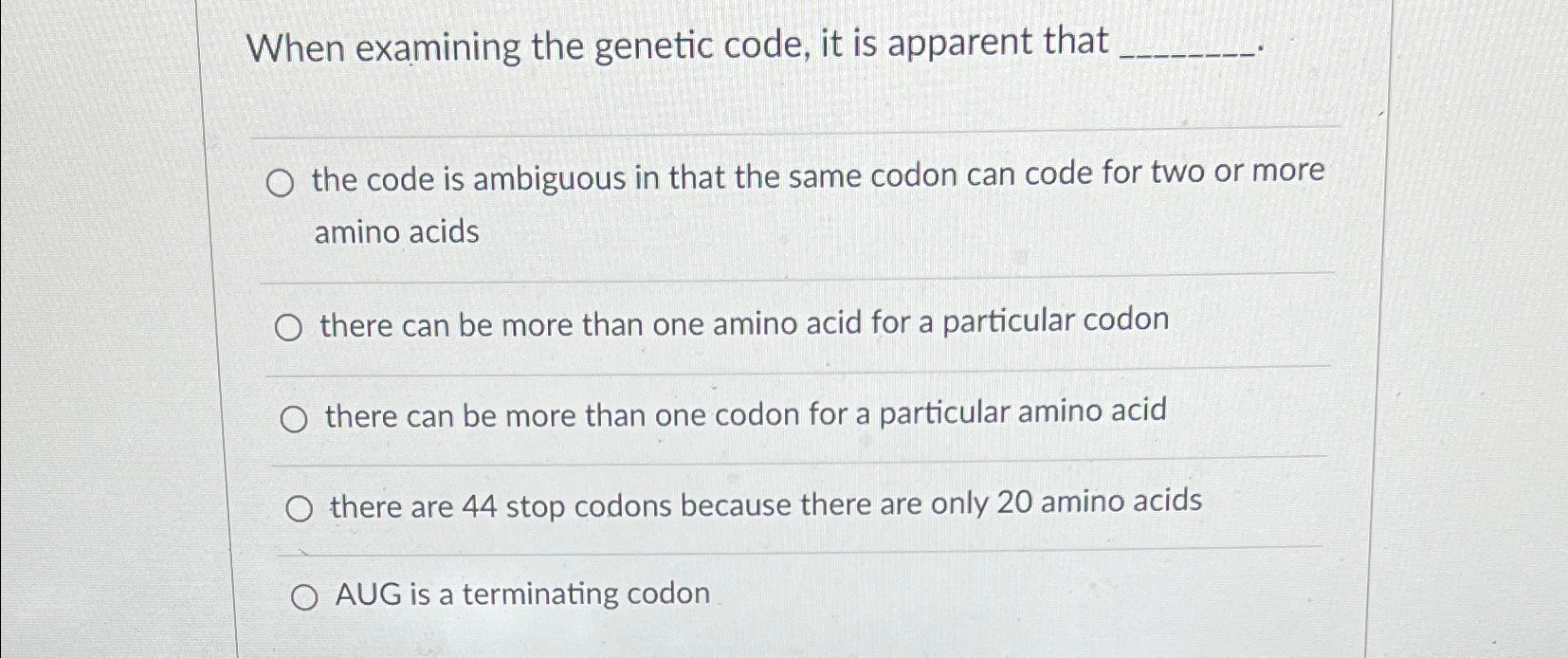Solved When examining the genetic code, it is apparent | Chegg.com