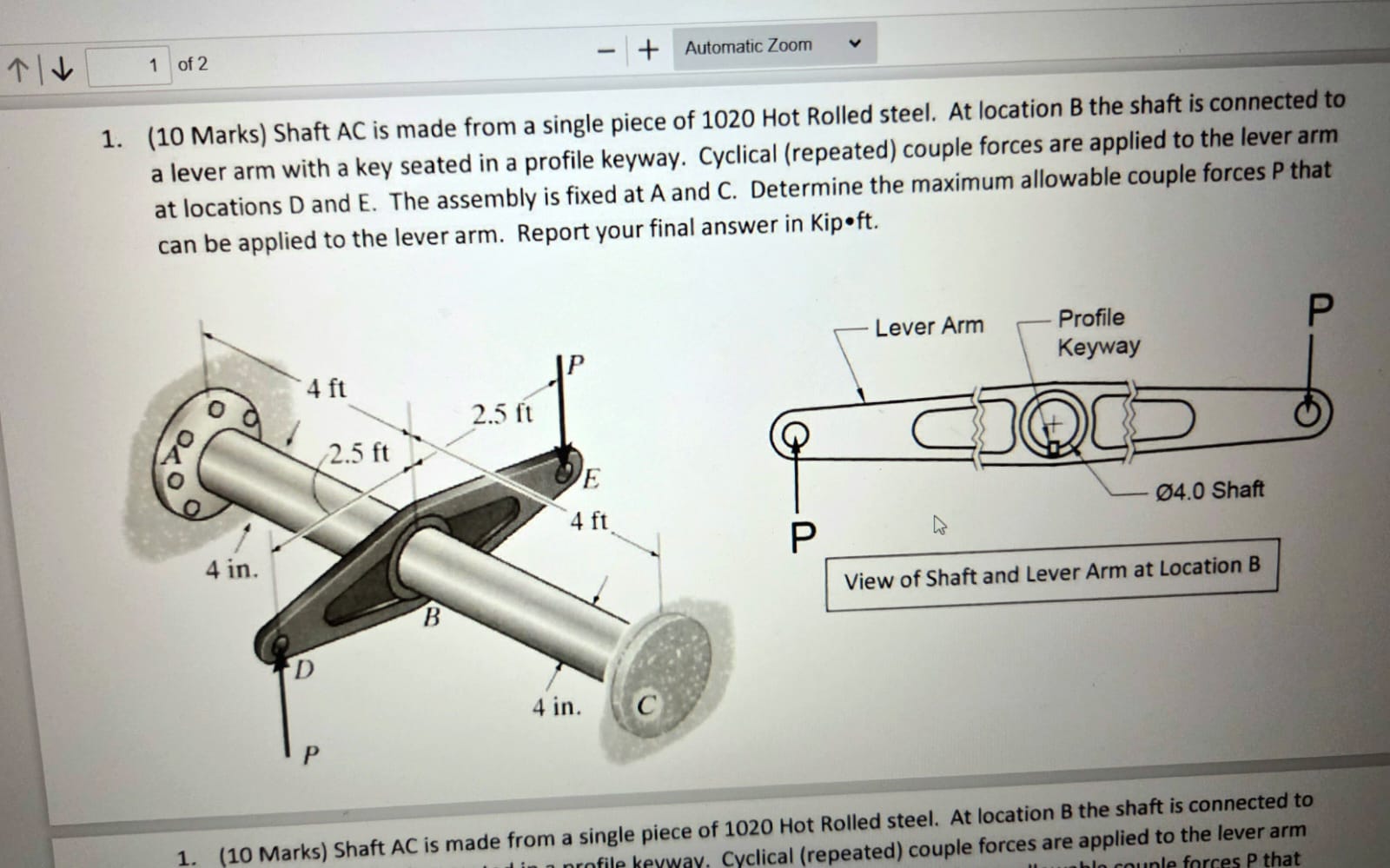 Solved 1. (10 ﻿Marks) ﻿Shaft \( ﻿A C \) ﻿is made from a | Chegg.com