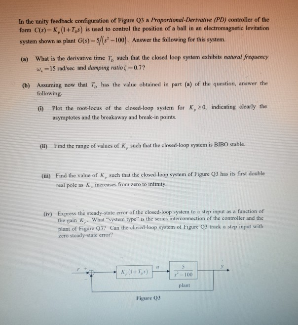 Solved In the unity feedback configuration of Figure Q3 a | Chegg.com