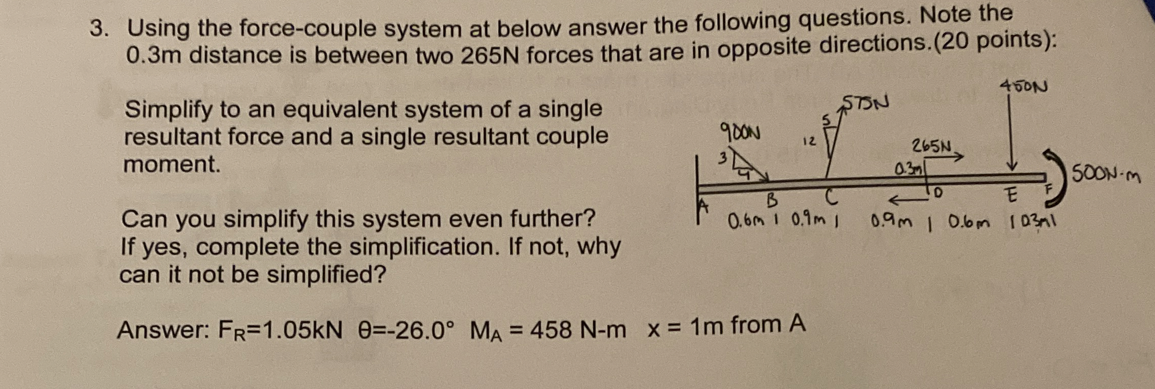 Solved Using the force-couple system at below answer the | Chegg.com