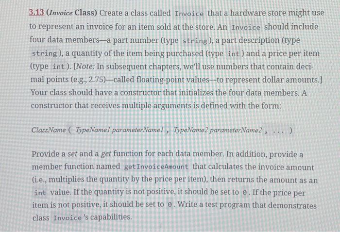 Solved 3.13 (Invoice Class) Create a class called Invoice | Chegg.com