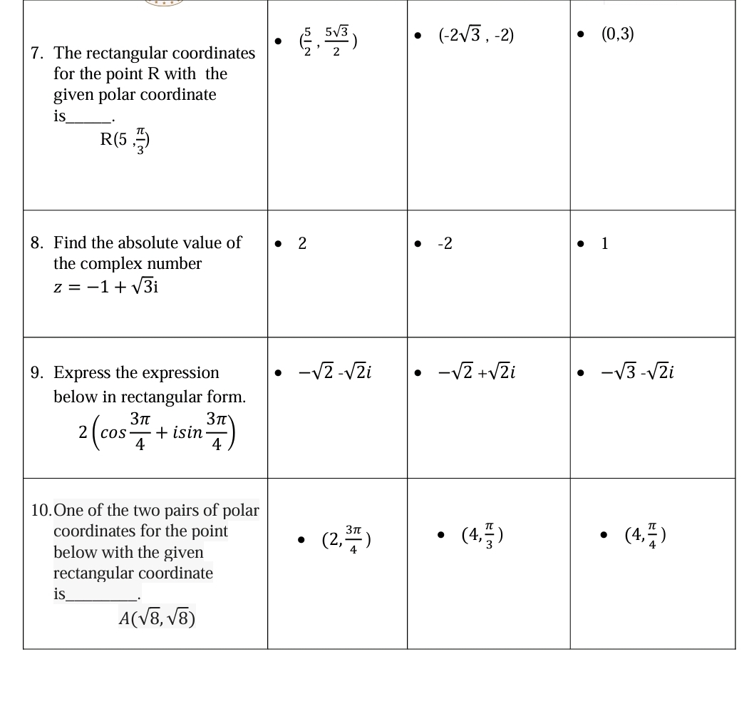 Solved choose the correct answers 7. ﻿The rectangular | Chegg.com
