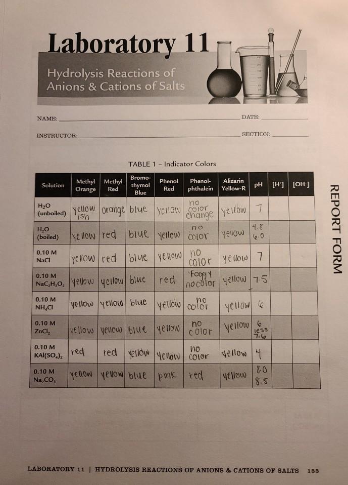 Solved Laboratory 11 Hydrolysis Reactions of Anions & | Chegg.com