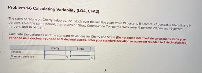 Solved Problem 1-6 Calculating Variability (L04, CFA2) The | Chegg.com